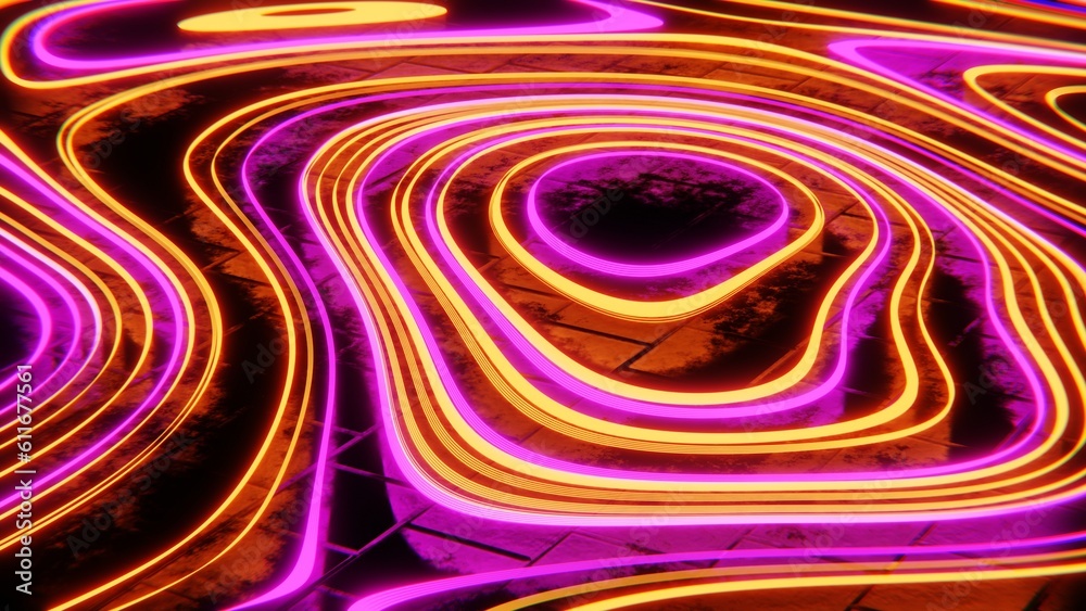 Abstract neon groovy 80s retro background. Hippie style landscape with ...