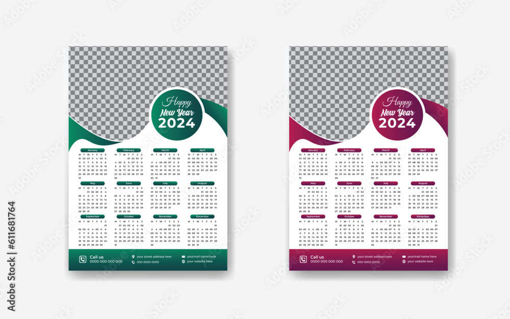 12 month Modern One Page Calendar 2024, Premium vector for wall ...