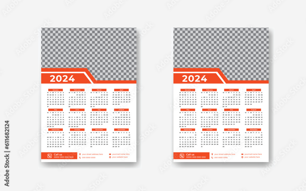 Yearly Premium 2024 well calendar design, Modern Single Page Calendar ...