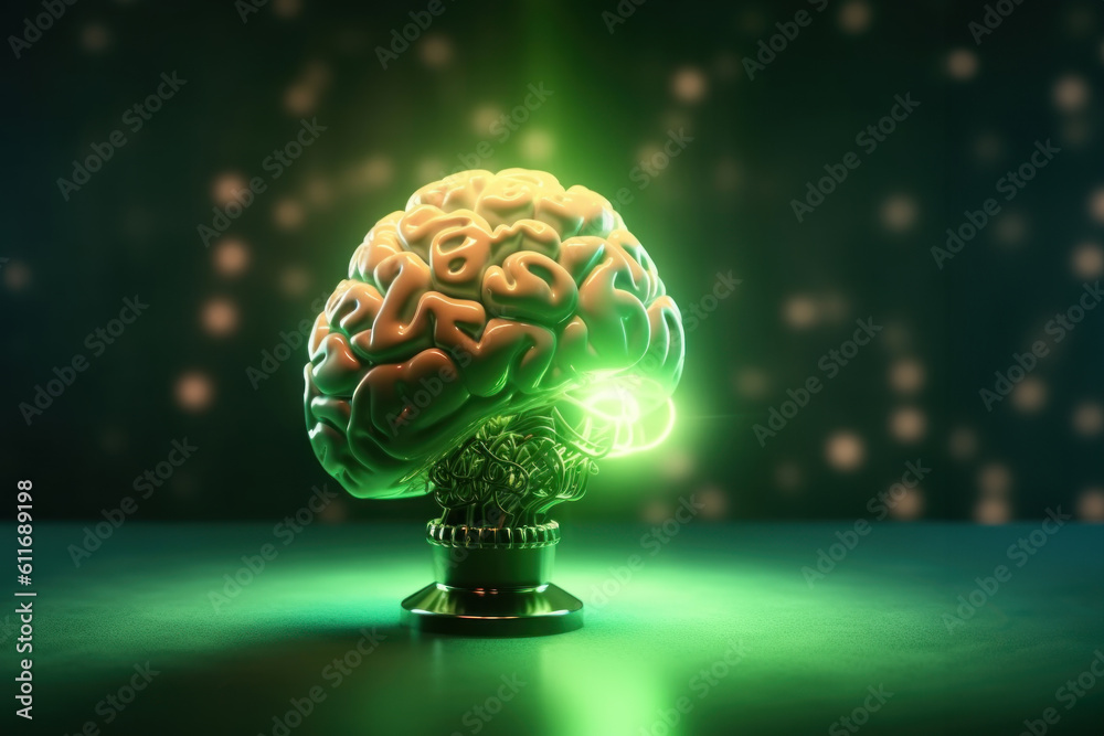 Brain connected to electric circuit with electronic light bulb human ...