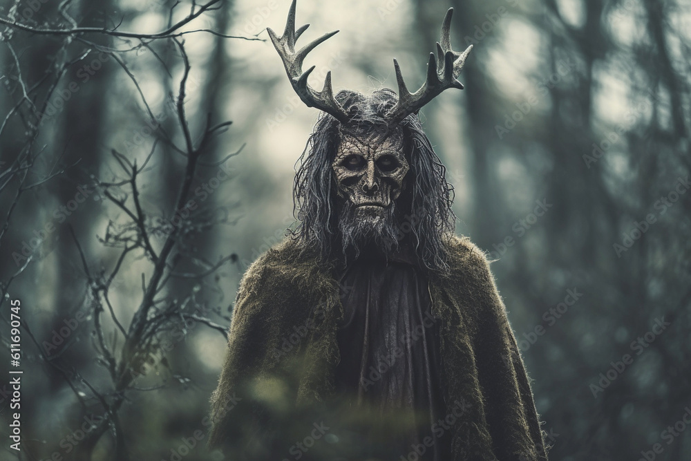 old horned druid healer in the forest, created with generative ai Stock ...