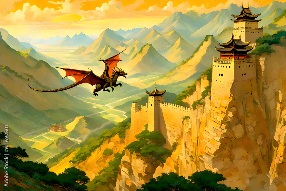 The Great Wall of China stretches and dragon as far as the eye can see ...
