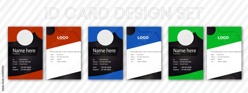 Abstract Geometric Red, Blue & Green Id Card Design set, corporate ...