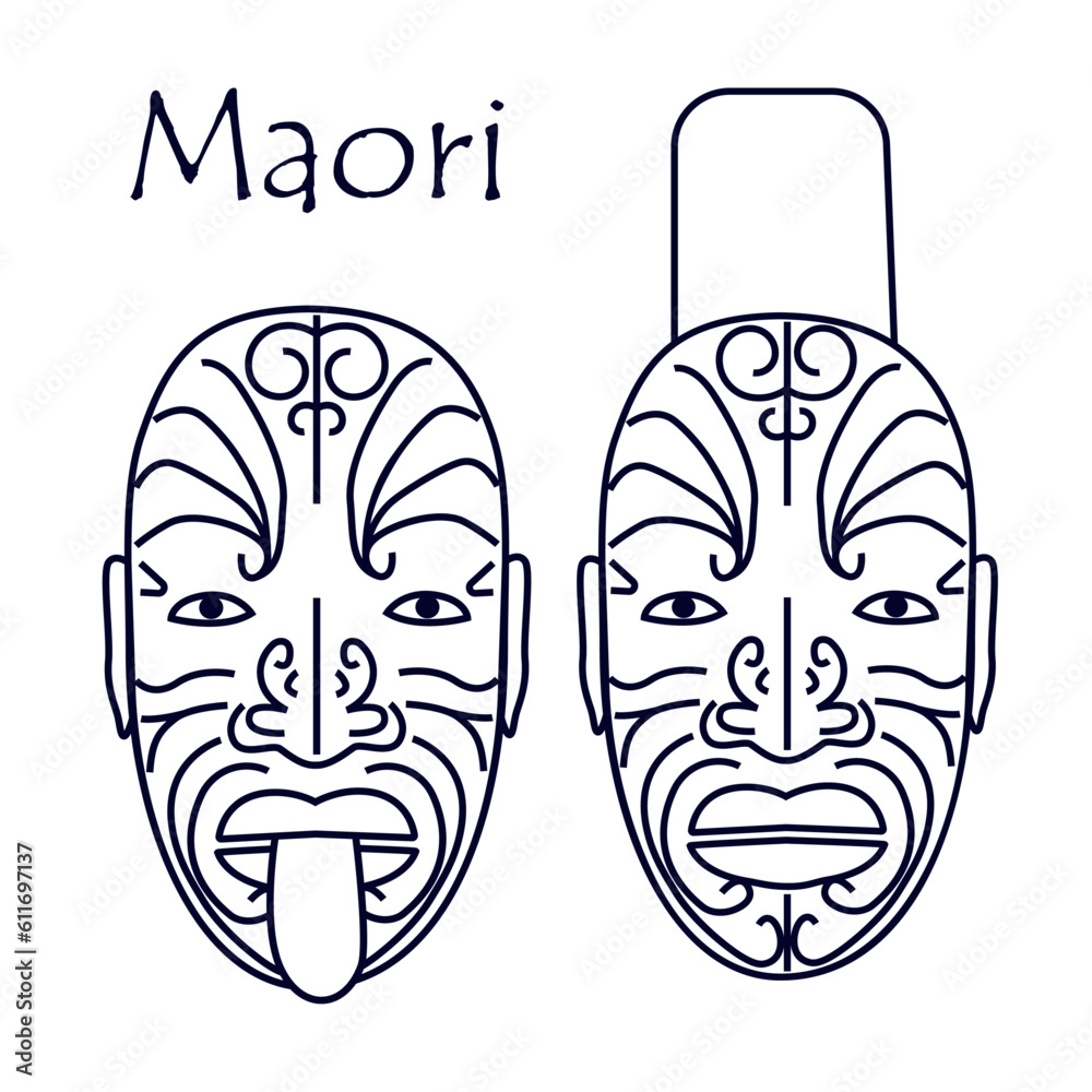 Maori illustration, black line Stock Vector | Adobe Stock