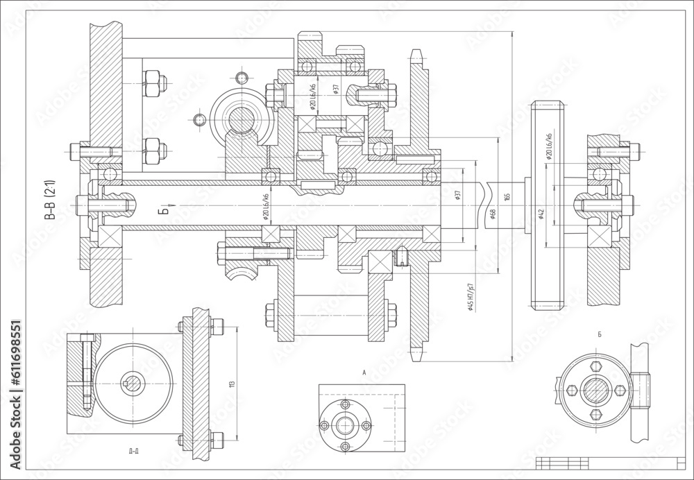 Vector engineering cad drawing of a mechanical part (steel shaft) with ...