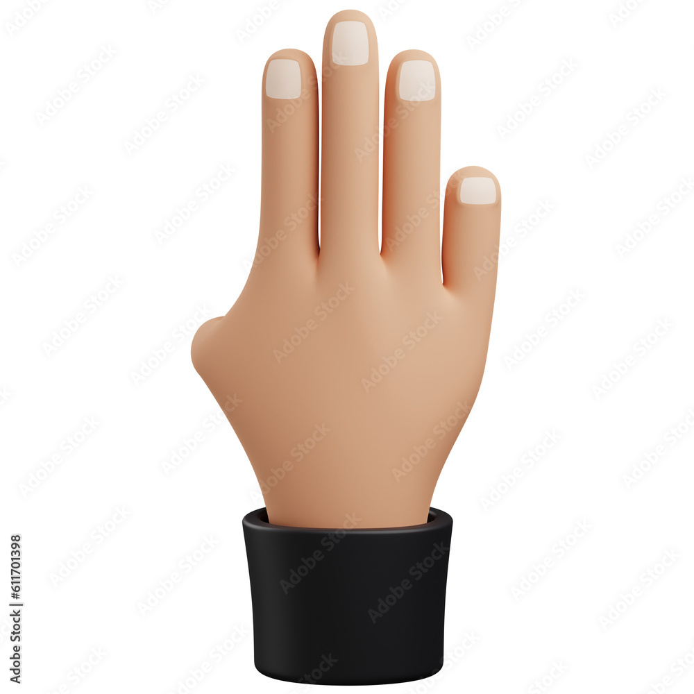 3d four fingers hand gesture illustration with isolated design Stock ...