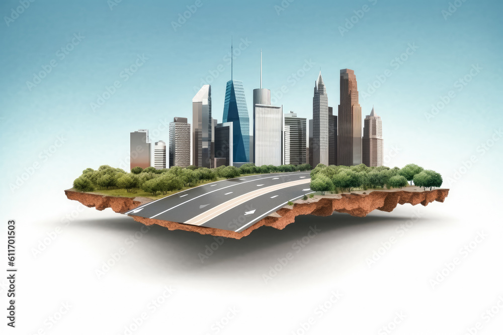 Road and highway with buildings skyline , Design of land and city ...