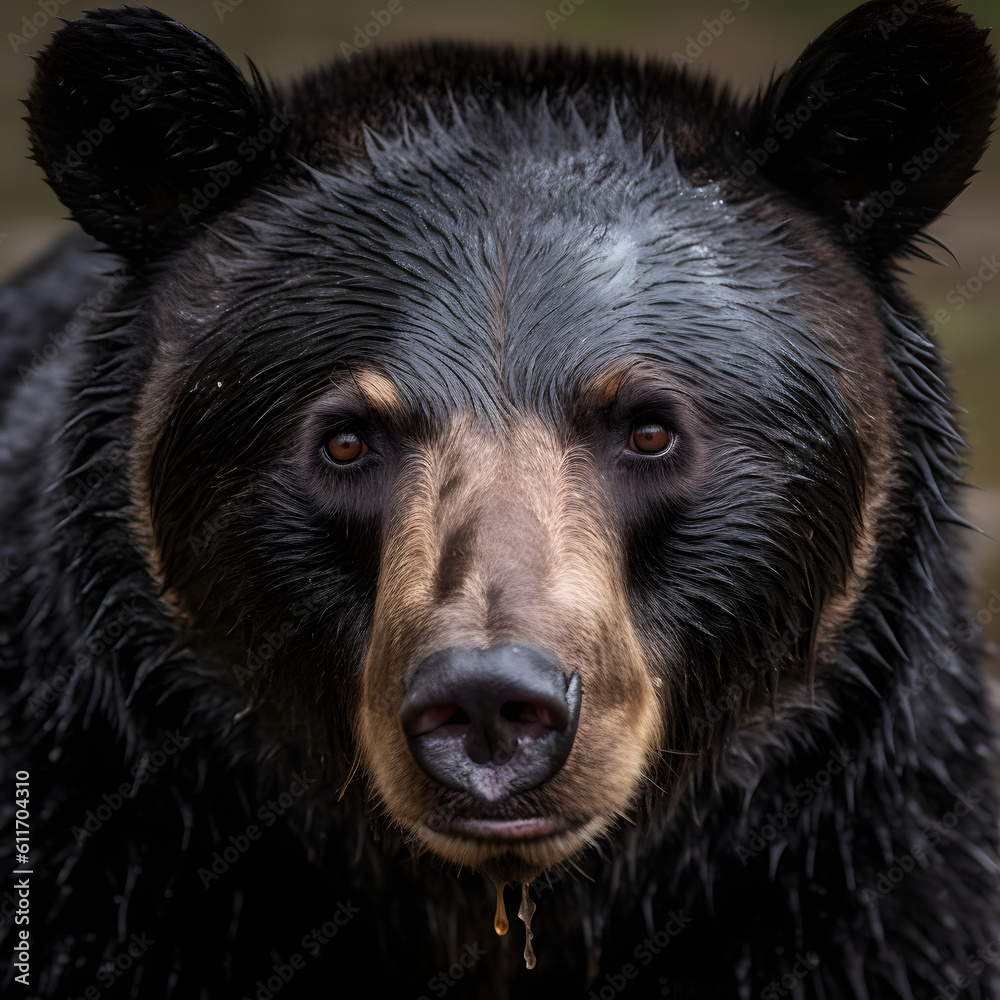 black bear in wildness. close up of the face of a black bear ...