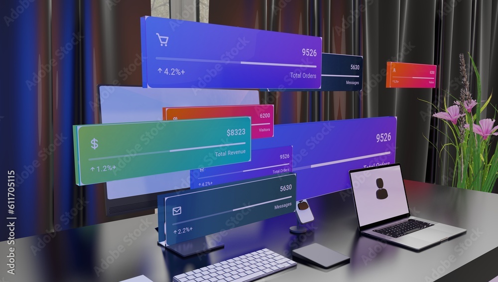 Digital Convergence: Interactive Work Desk with Laptop, Mobile, and ...