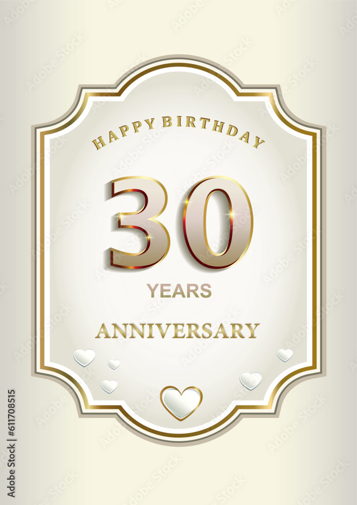 Anniversary 30th years, greeting card with hearts in an elegant curly ...
