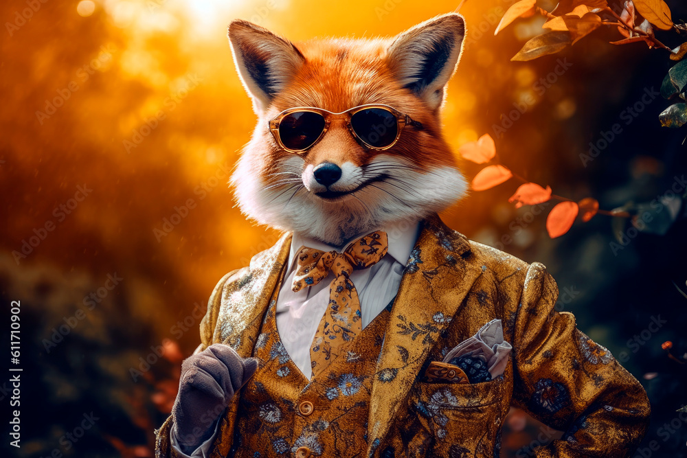 friendly and charismatic fox character involved in an everyday activity ...