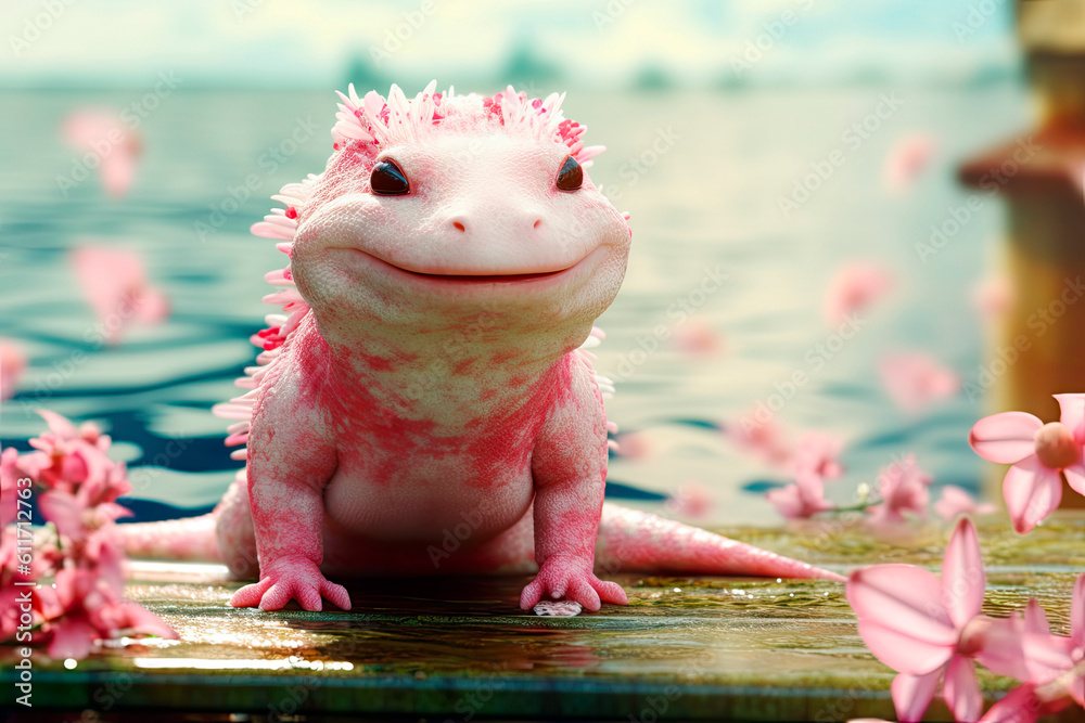 friendly and charismatic axolotl character involved in an everyday ...