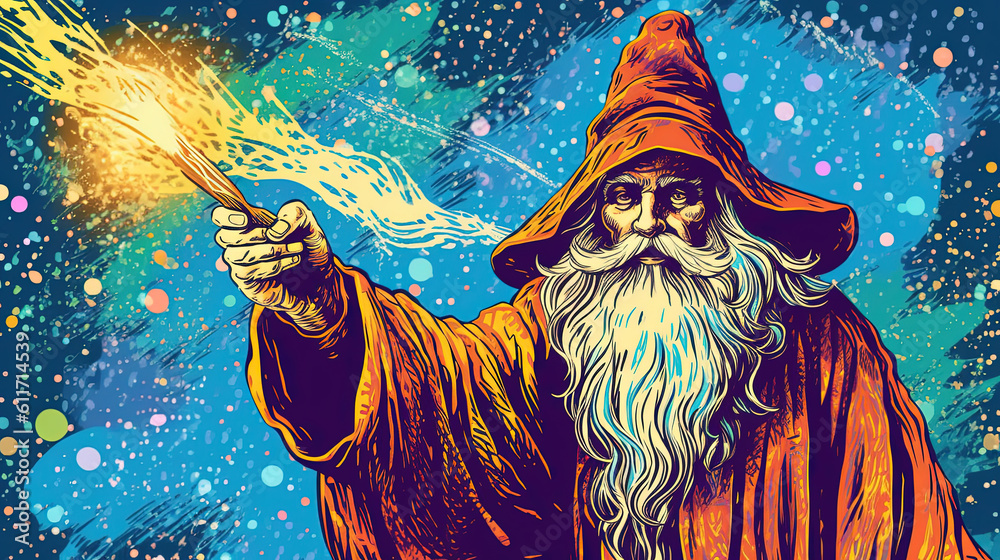 A wizard casting a spell with a staff. Fantasy concept , Illustration ...