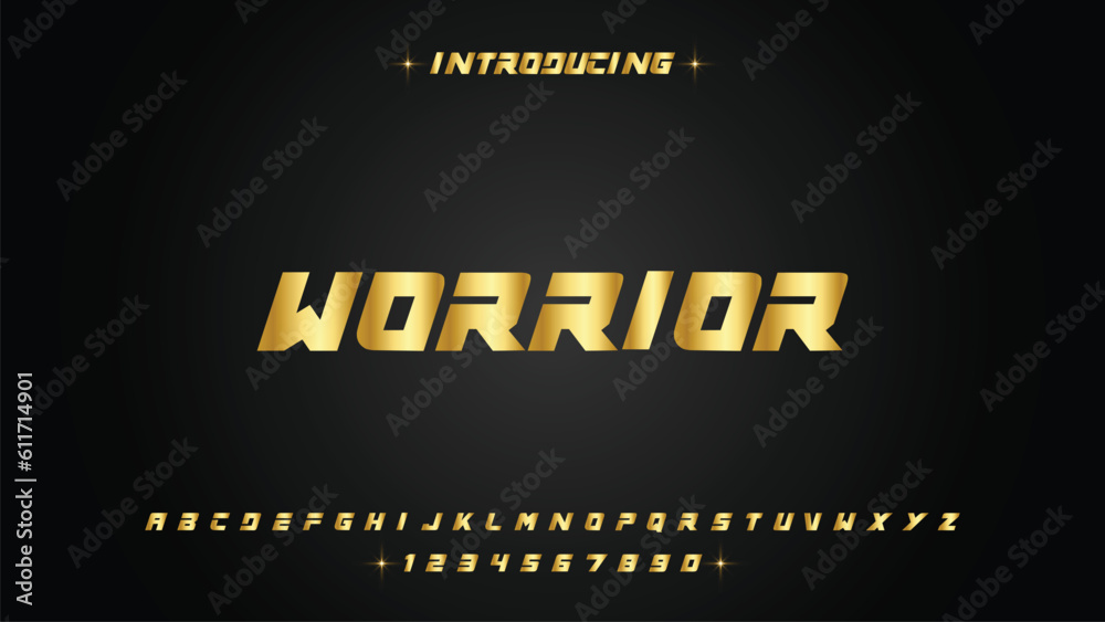 WORRIOR, elegant golden alphabet letters font set. Classic Custom gold ...