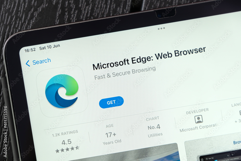 Ostersund, Sweden - June 10, 2023: Microsoft Edge Web Browser app on an ... Ostersund, Sweden - June 10, 2023: Microsoft Edge Web Browser app on an ...