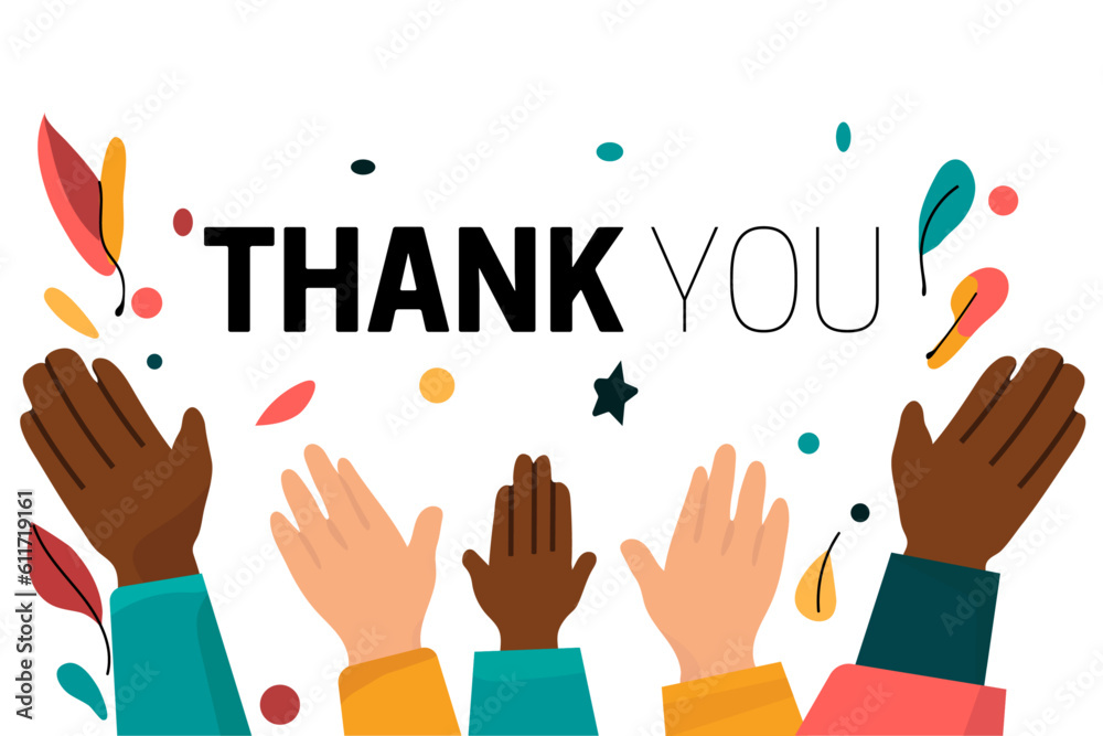 Thank you banner background with hand raise Stock Vector | Adobe Stock