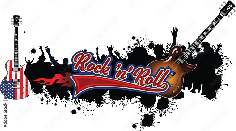 Rock 'n' roll - banner, logo, emblem, label or design element. Creative ...