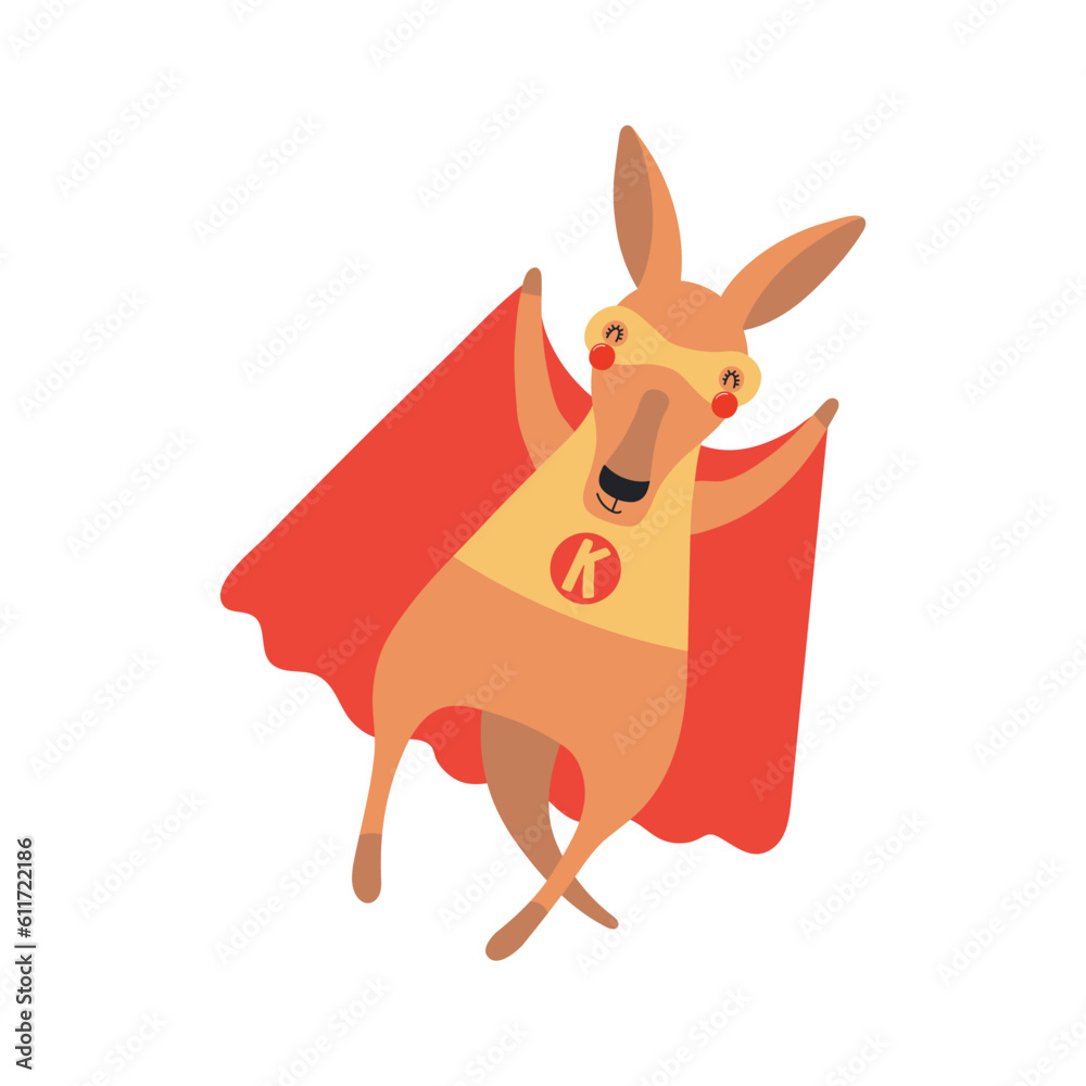 Cute funny kangaroo superhero in costume cartoon character illustration ...