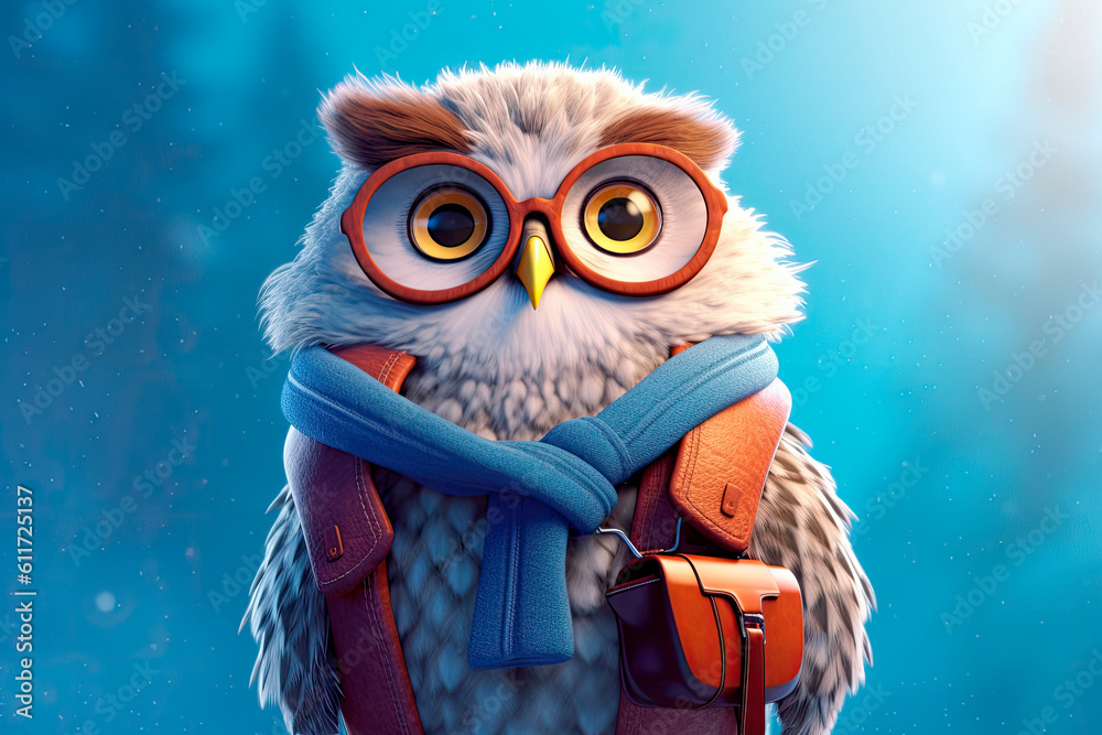 friendly and charismatic owl bird character involved in an everyday ...