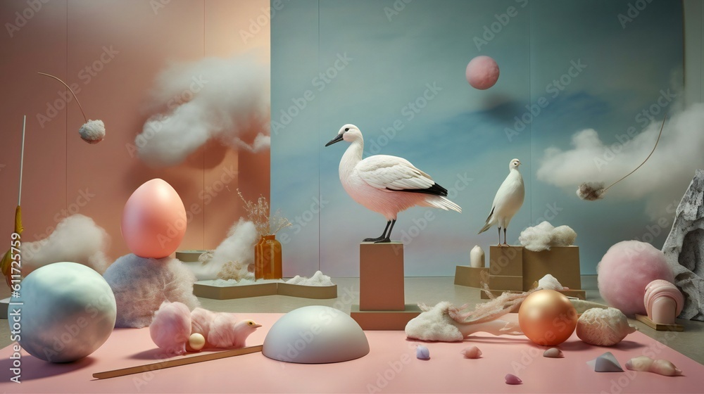 Surrealism, Floating objects installation, Various textures, Pastel ...