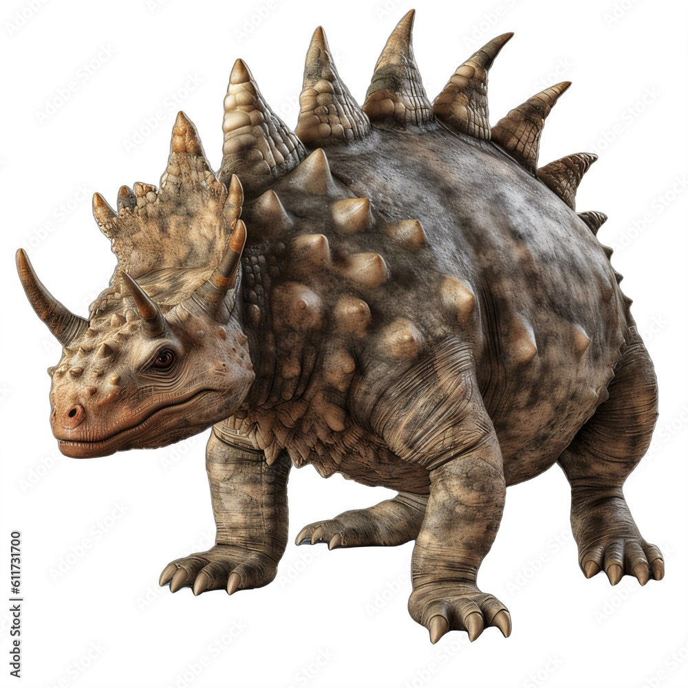 A Euoplocephalus dinosaur with spikes on its back on a transparent ...