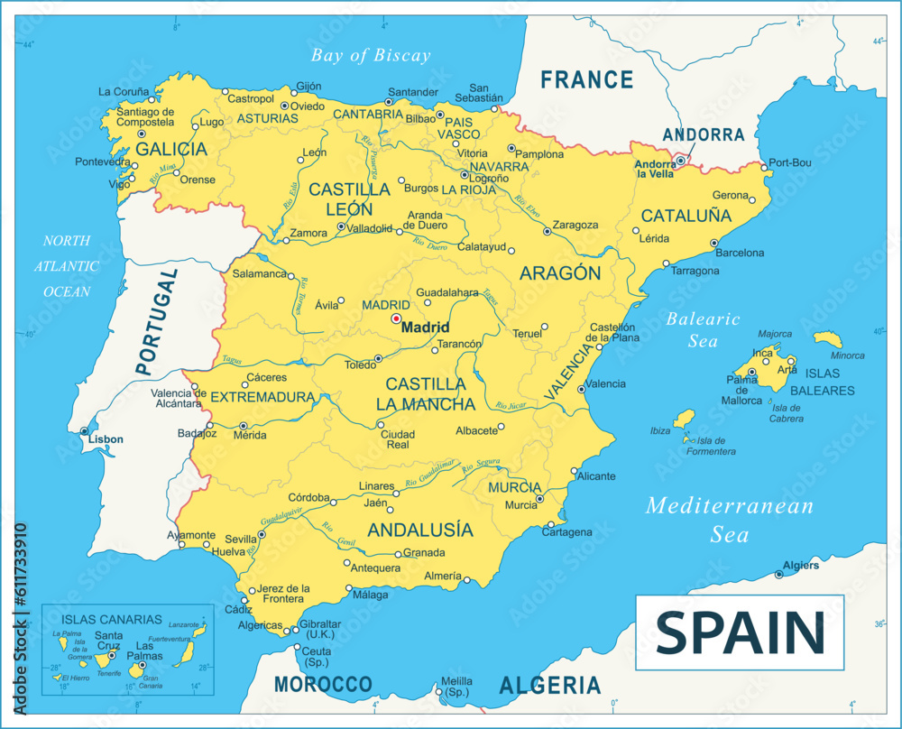 Spain map - highly detailed vector illustration Stock Vector | Adobe Stock