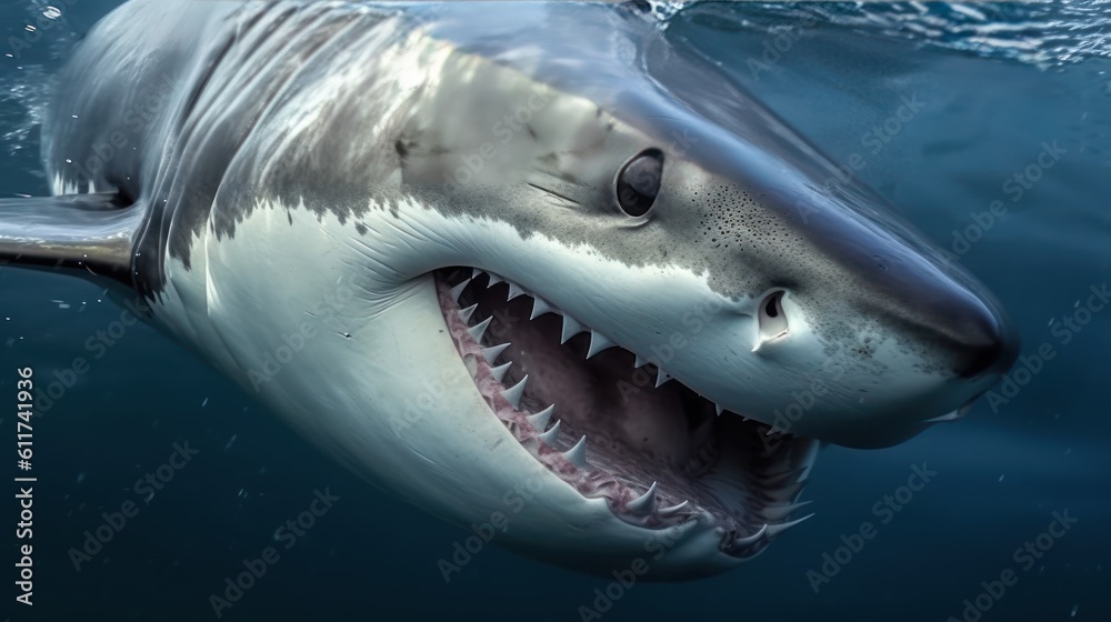 Shark. A Proud Shark with a Majestic view in the Underwater Blue Depths ...