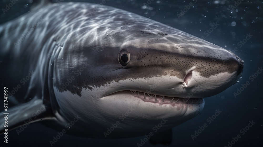 Shark. A Proud Shark with a Majestic view in the Underwater Blue Depths ...