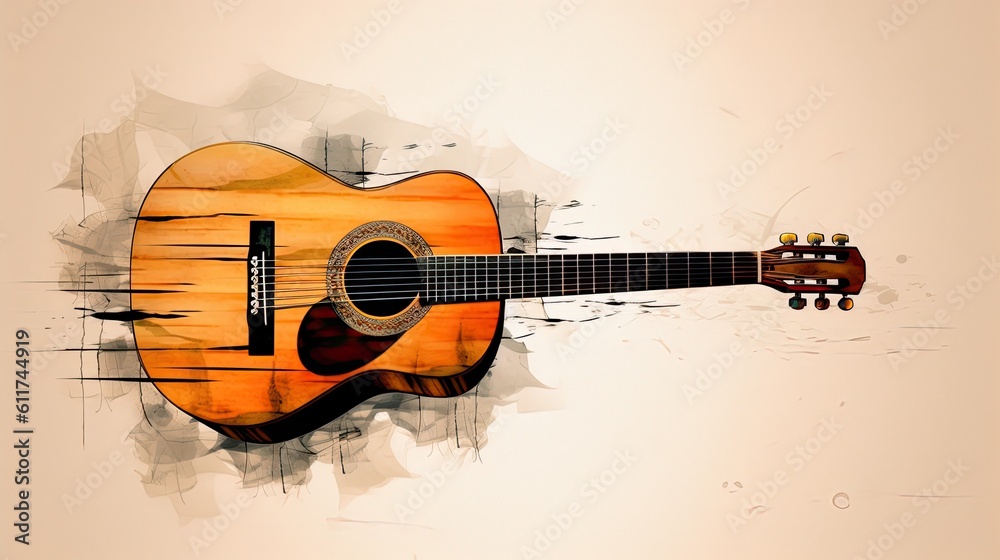 Guitar Sketch Illustration with Vignette Effect - A Hand-Drawn Music ...