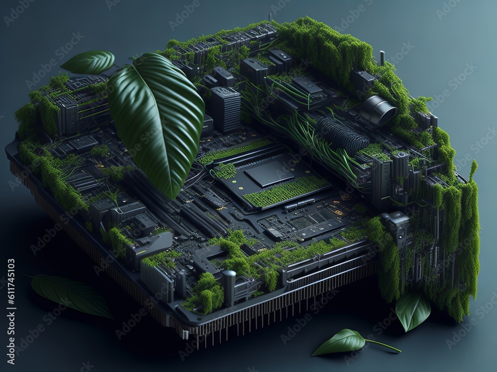 Nature Takes Back A Computer Motherboard And Grows The Cpu Socket Generative Ai Stock