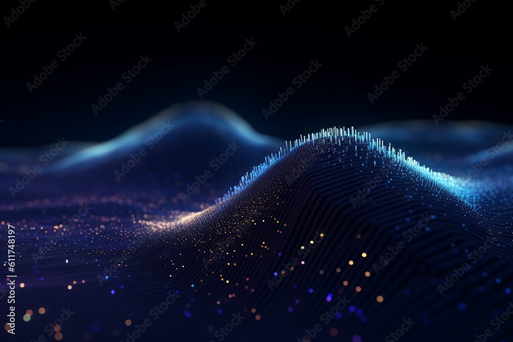 Digital dynamic cyber wave. Abstract futuristic blue background with ...
