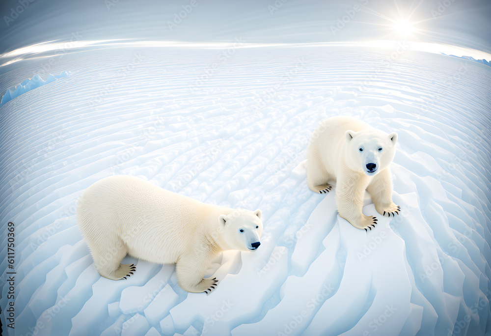 Polar bear on snowdrift melting ice floe in arctic sea. Saving the ...