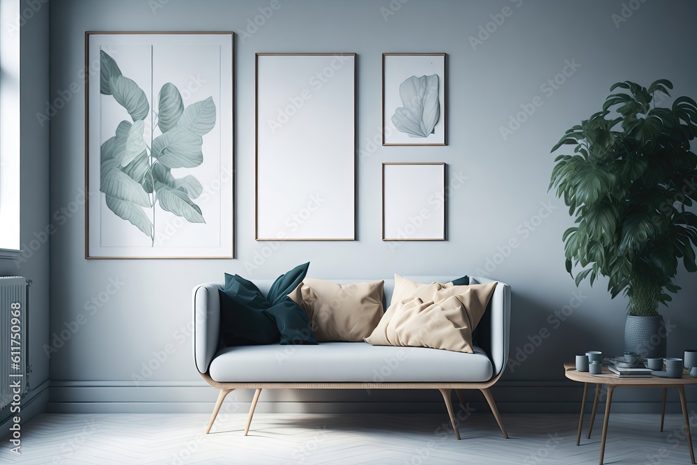 living room interior,modern living room with frames on walls with sofas ...