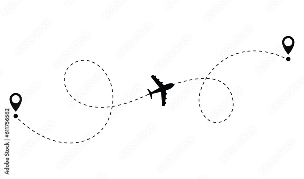 Airplane dotted route line. Path travel line shape. Flight route with ...