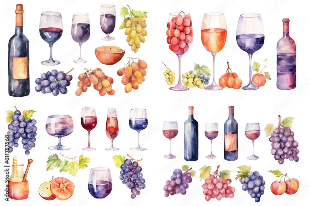 Watercolor cocktail drinks set on white background. Watercolor painting ...