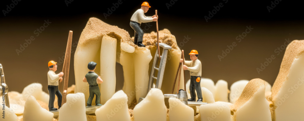 Captivating close-up of a repaired tooth with miniature workers ...