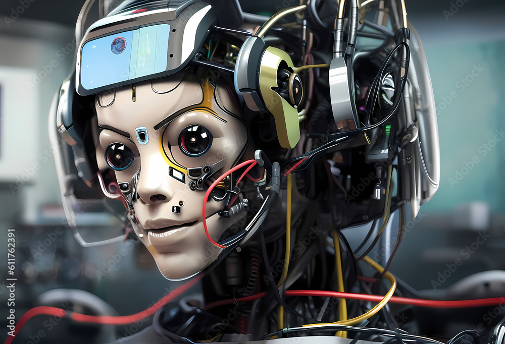 a robot artificial intelligence, cyborg, android, AI, Neural networks, Digital Twin, human ...