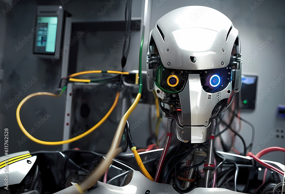 a robot artificial intelligence, cyborg, android, AI, Neural networks, Digital Twin, human ...