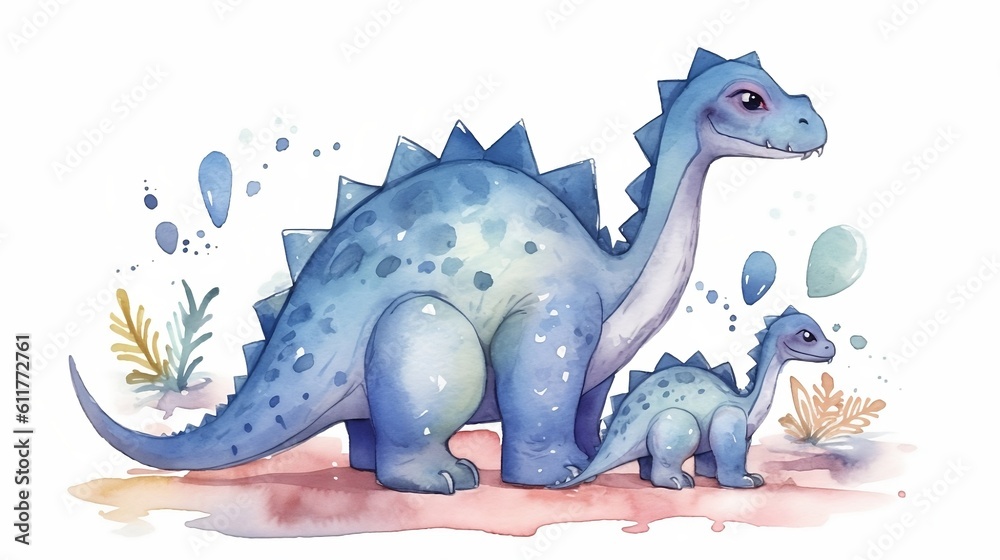 Watercolor of dad dinosaur and son dinosaur. Generative AI Stock ...