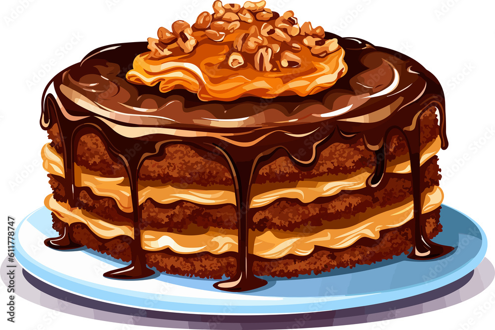 Cartoon German Chocolate Cake Design, Png, illustration, Generative AI ...