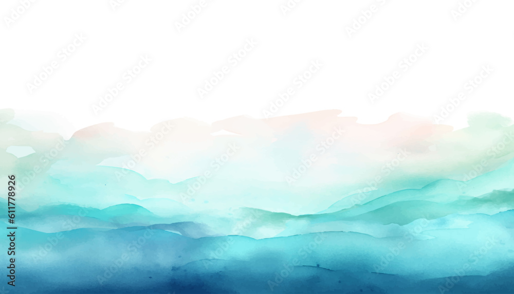 Watercolor background with turquoise, teal waves. Abstract wave ...