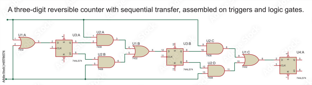 A three-digit reversible counter with sequential transfer, assembled on ...