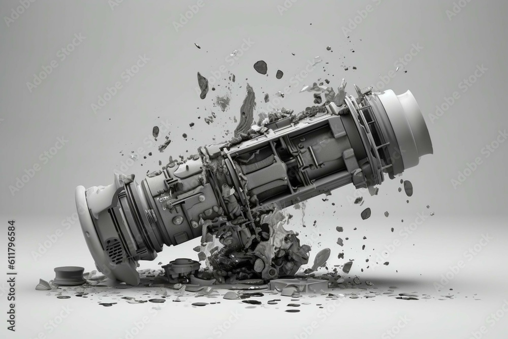 3D rendered black and white exploded view of high pressure hydraulic ...