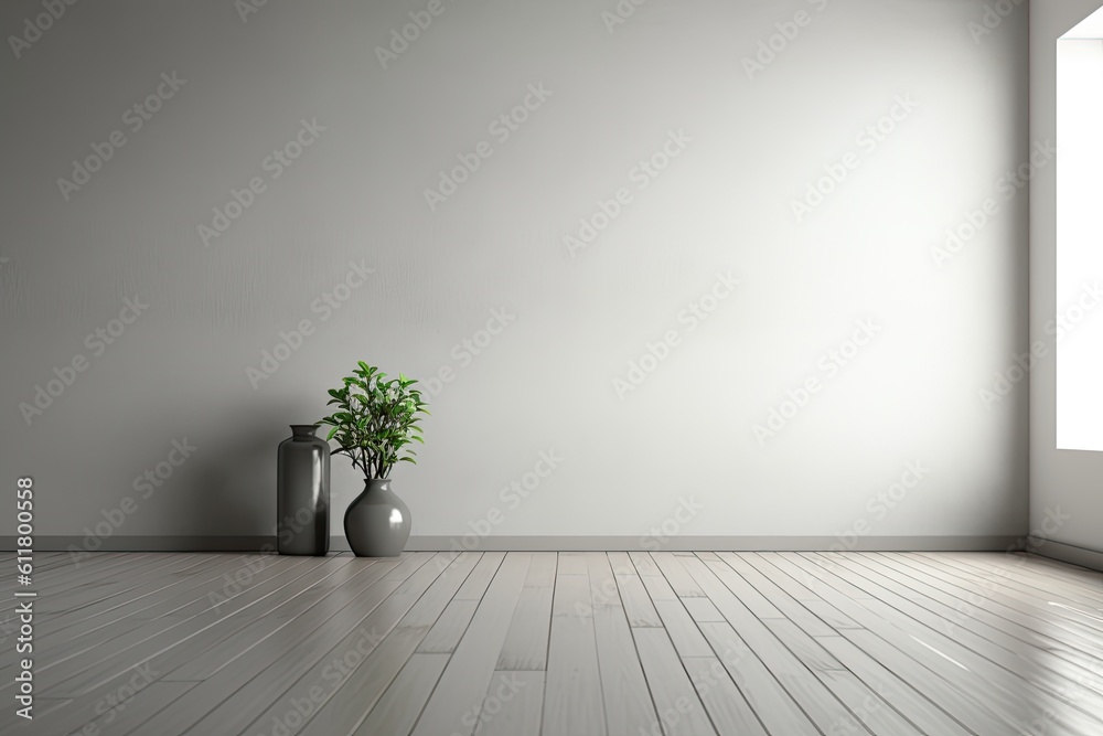 Mockup background: minimal empty room with blank wall. Generative AI ...