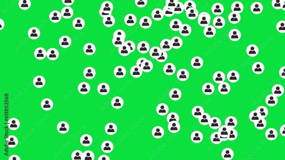 User icons on green screen, animated background elements, team work or ...