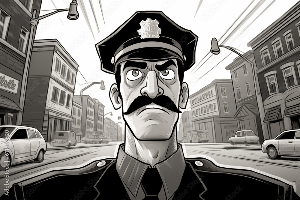 Graphic novel style image of an overworked and surprised police officer ...