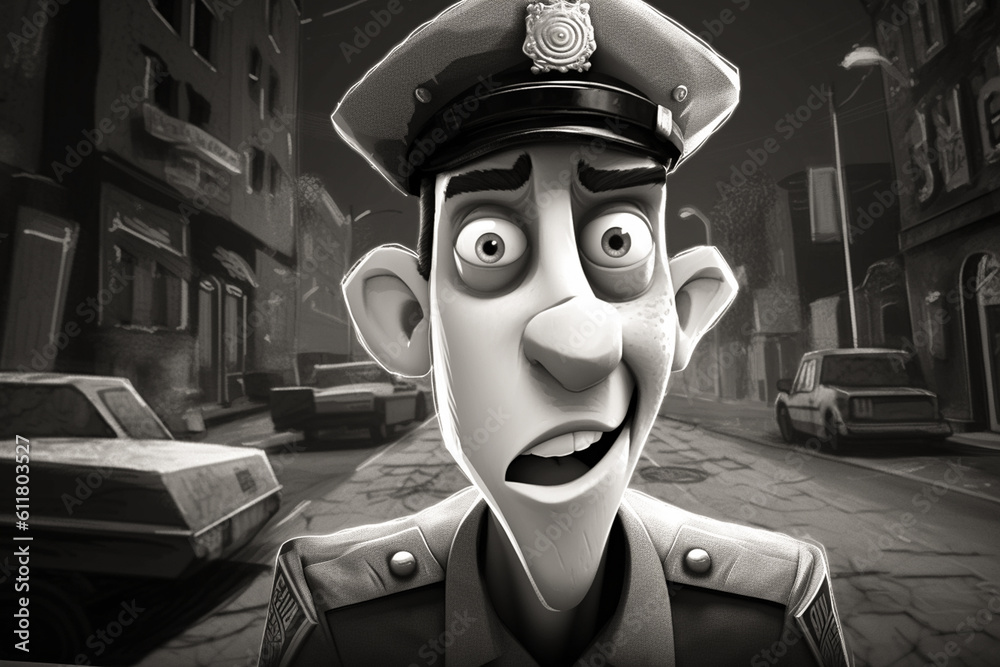 Graphic novel style image of an overworked and surprised police officer ...