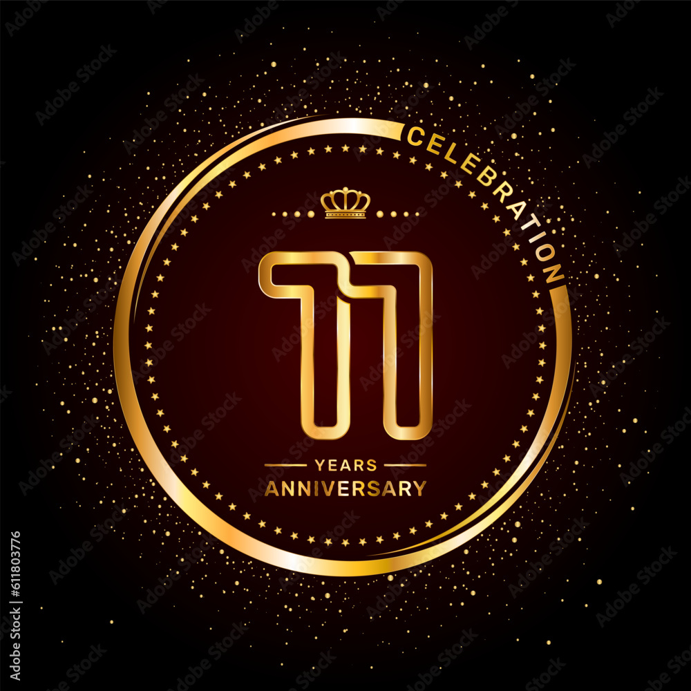 11 year anniversary logo with double line number style and gold color ring, logo vector template ...