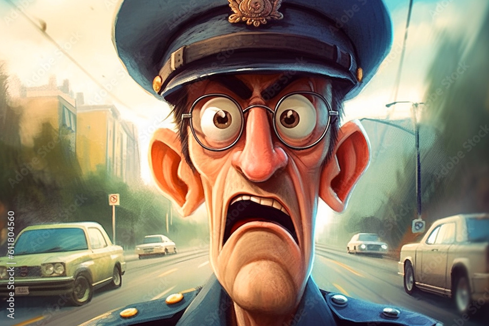 Graphic novel style image of an overworked and surprised police officer ...
