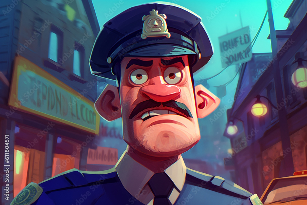 Graphic novel style image of an overworked and surprised police officer ...